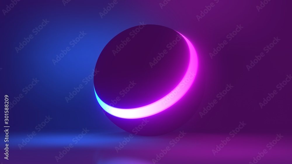 Abstract colorful glowing neon light sphere, laser show, blank space ...