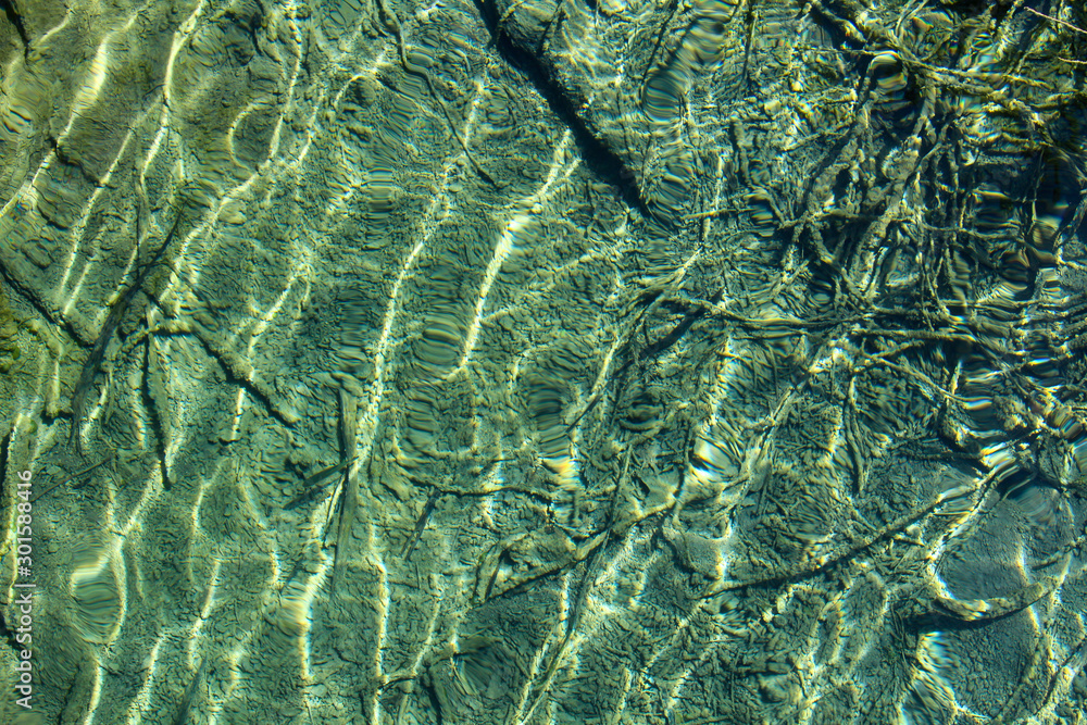 Plitvice Lakes National Park. Transparent, clear water. Bottom of the ...