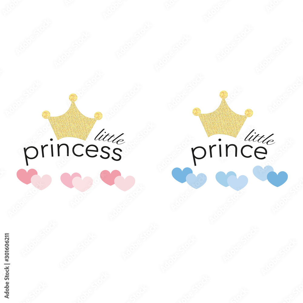 Gold crown with hearts. Little princess, little prince vector Stock ...
