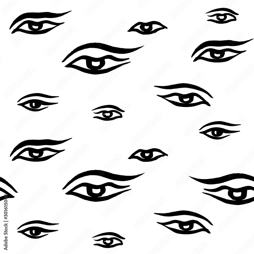 Buddha vector eye seamless pattern. Hand drawn illustration isolated on ...