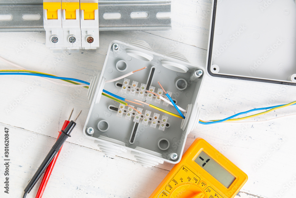 electrical outlet, switch, circuit breakers, cutting box and digital ...