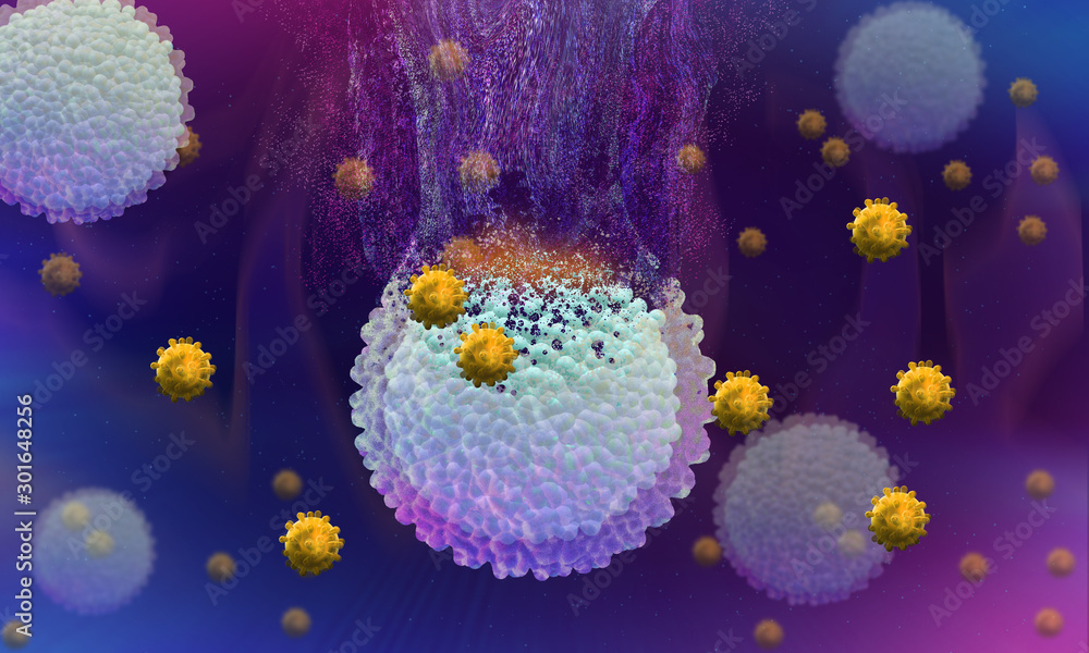 Cancer cells being destroyed by immunotherapy Stock Illustration ...