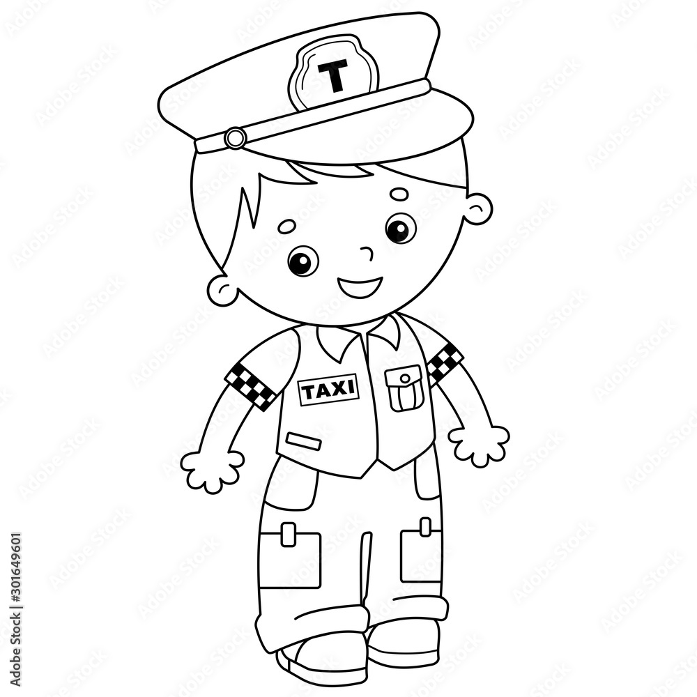 Coloring Page Outline Of cartoon taxi driver. Profession. Coloring book ...