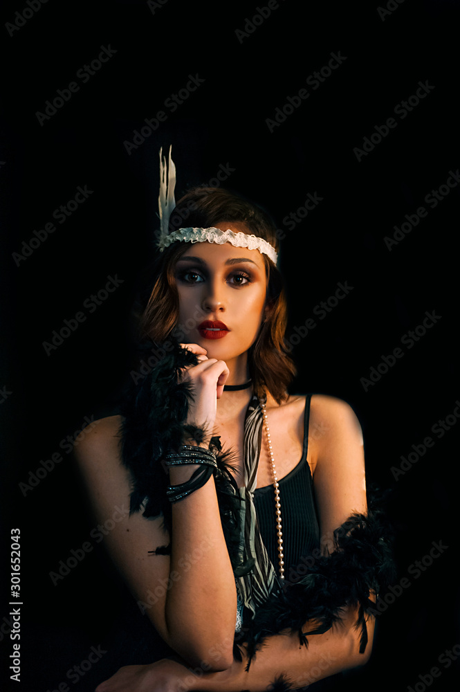 Roaring twenties poster flapper party girl, vintage 20s fashion style ...