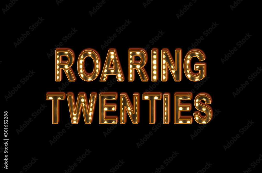 Roaring twenties poster bulb Hollywood Broadway letters on black ...
