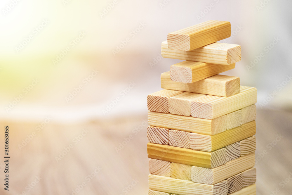 Wood blocks stack game with copy space, background. Concept of ...