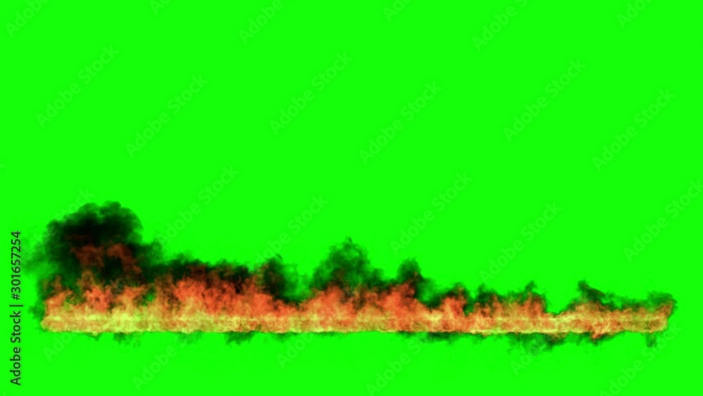 Fire strip igniting and burning from left to right isolated on green ...