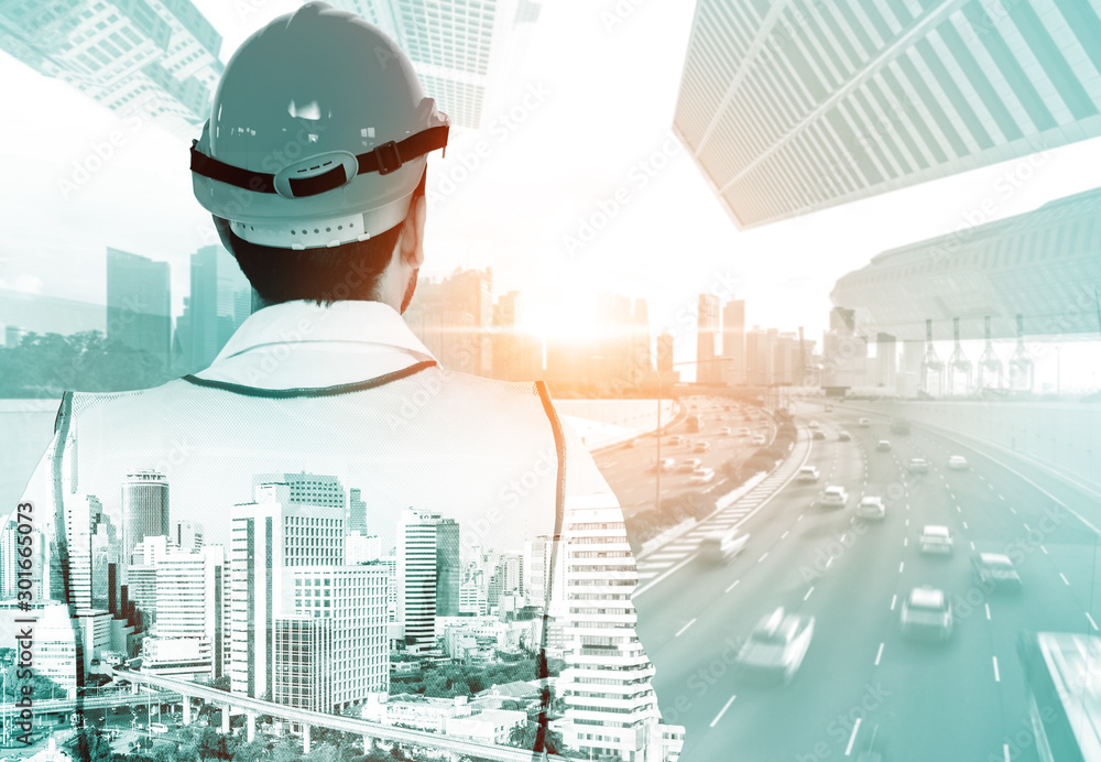 Future building construction engineering project concept with double ...