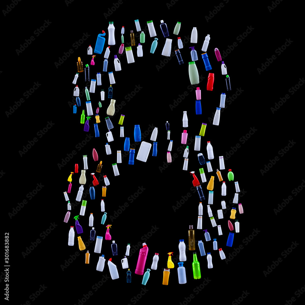 Number eight made of plastic waste bottles Stock Photo | Adobe Stock