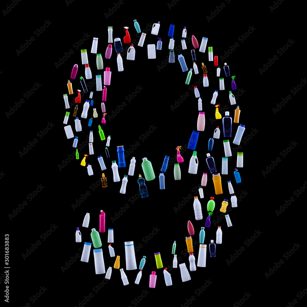 Number nine made of plastic waste bottles Stock Photo | Adobe Stock