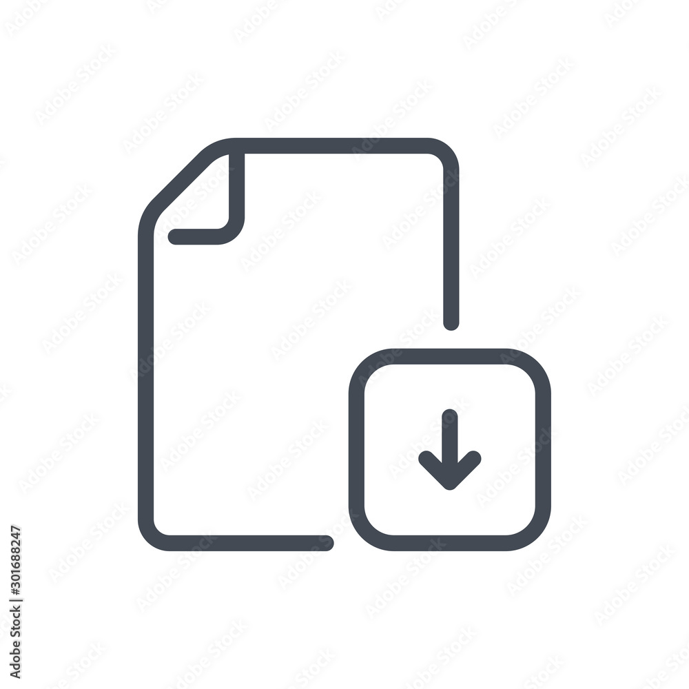 Download file line icon. Import document vector outline sign. Stock ...