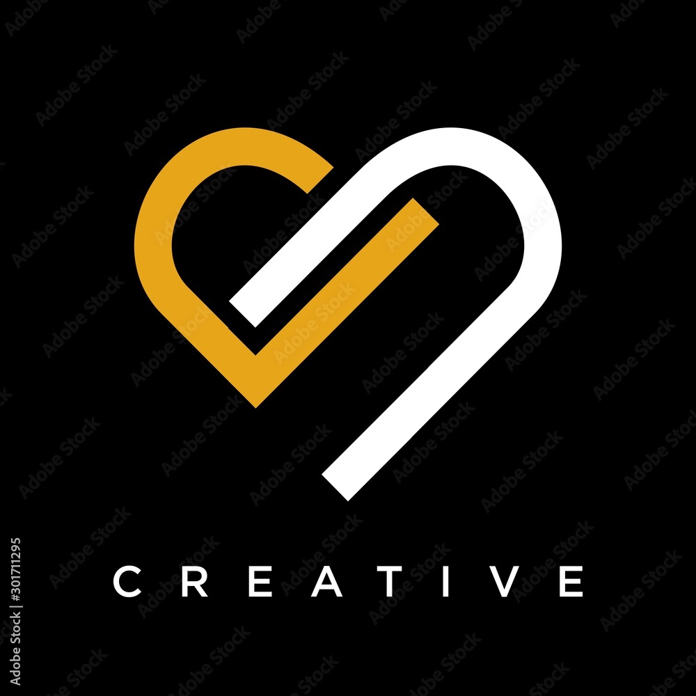 abstract initial letter D N logo with heart design template Stock ...