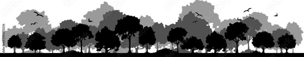Deciduous Tree Landscape Vector Silhouette Stock Vector | Adobe Stock