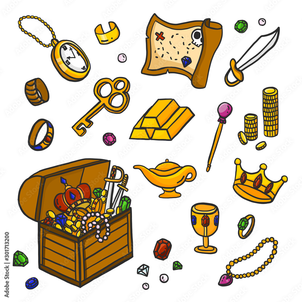 Hand drawing styles Treasure.Doodle treasure. Stock Vector | Adobe Stock