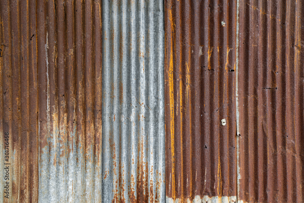 Rusted galvanized iron plate, red stain on old metal sheet wall texture ...