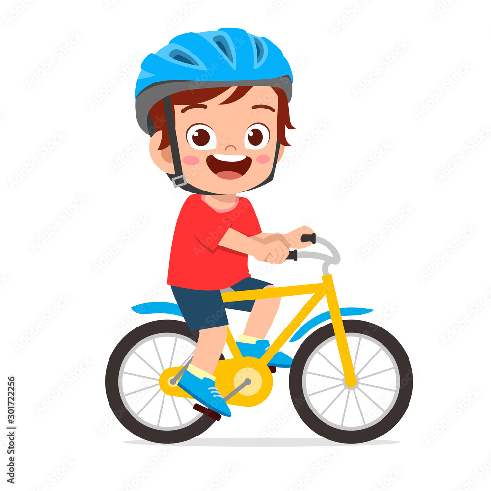 happy cute kid boy riding bike smile Stock Vector | Adobe Stock