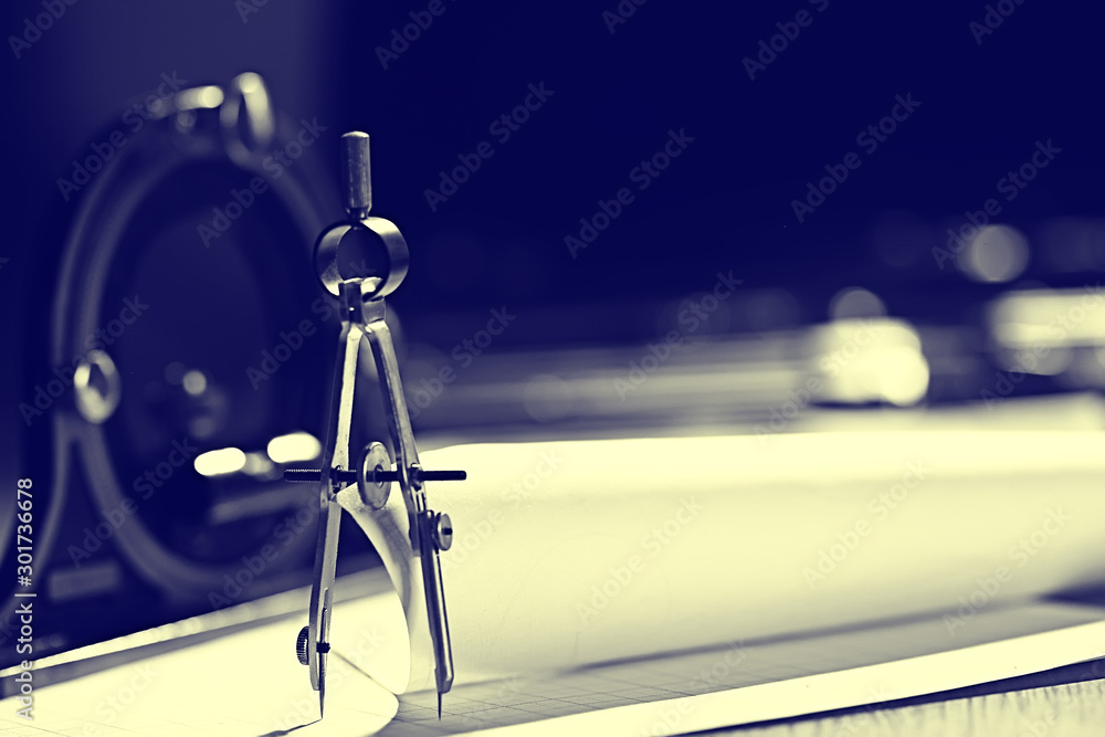drawing tools, concept engineering project vintage / compass pencil ...
