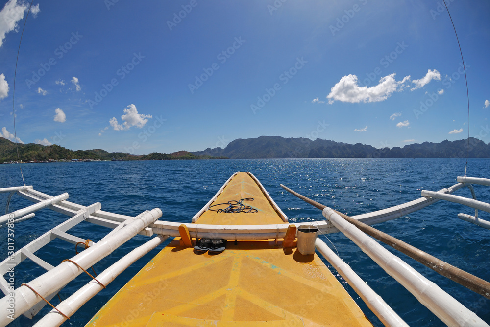 Filipino traditional boat, idyllic "vacations" seascape with beautiful ...