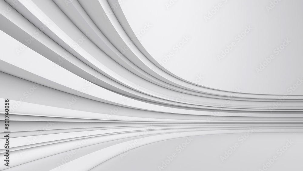 Curved wall with abstract geometry. White abstract architecture ...