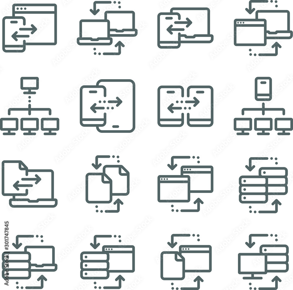 Data exchange icons set vector illustration. Contains such icon as ...