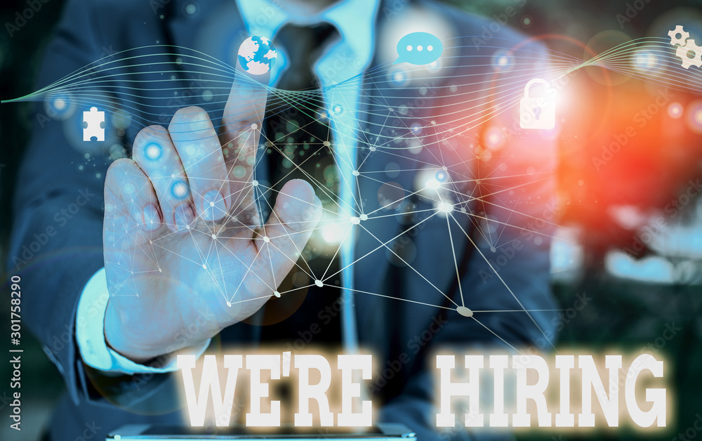 Writing note showing We Re Hiring. Business concept for process of ...