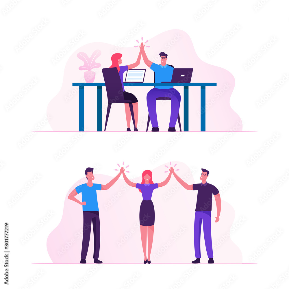 Business Colleagues Giving Highfive In Office Male And Female business-colleagues-giving-highfive-in-office-male-and-female
