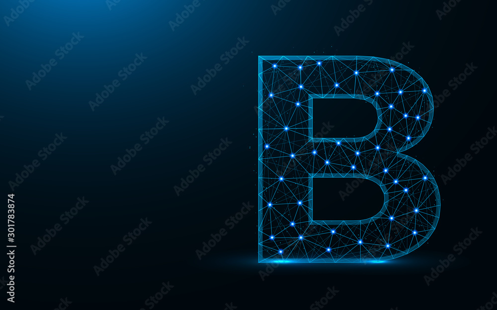 Letter B low poly design, alphabet abstract geometric image, font ...