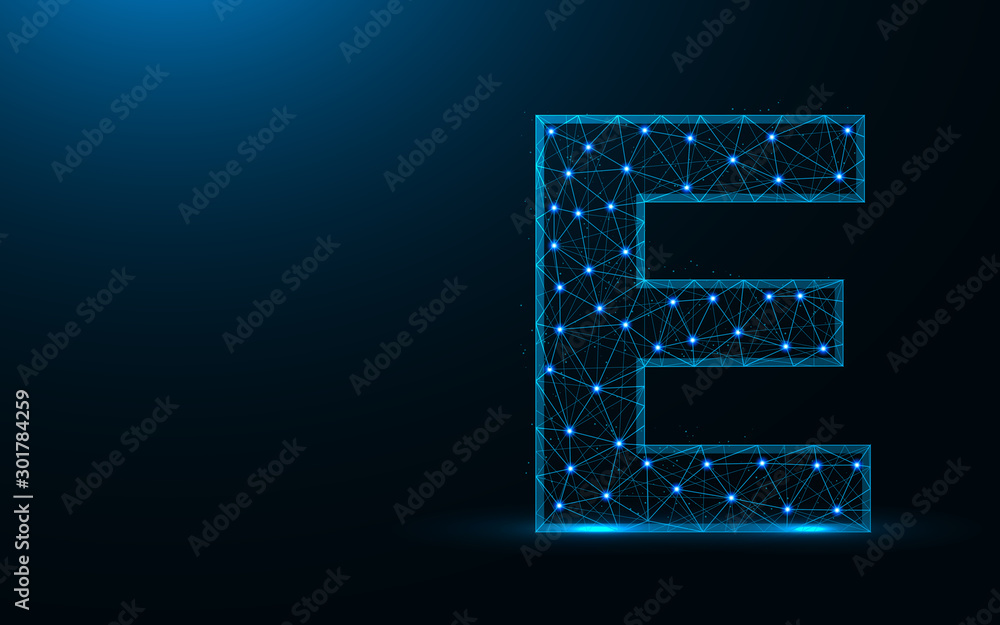 Letter E low poly design, alphabet abstract geometric image, font ...