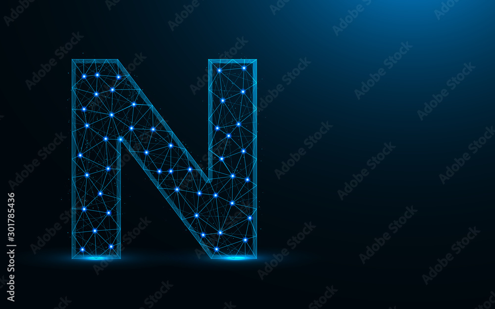 Letter N low poly design, alphabet abstract geometric image, font ...