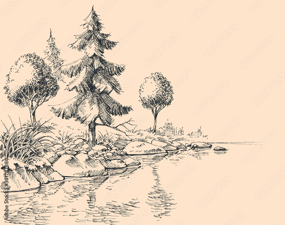 Flowing River Drawing