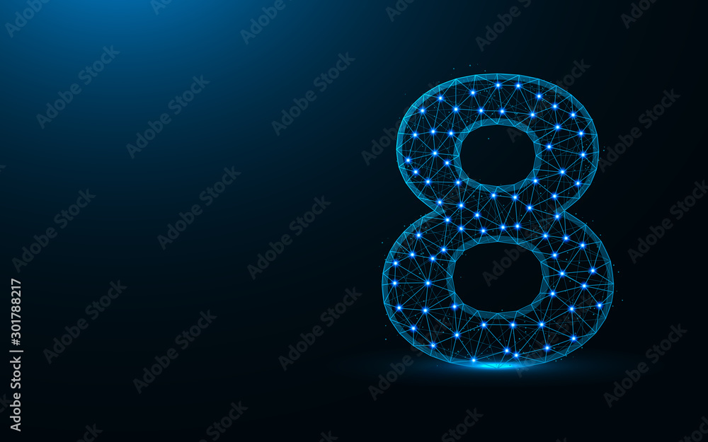 Number 8 low poly design, mathematics abstract geometric image, eight ...