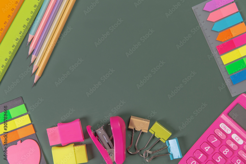 School supplies background with copyspace for back to school theme ...