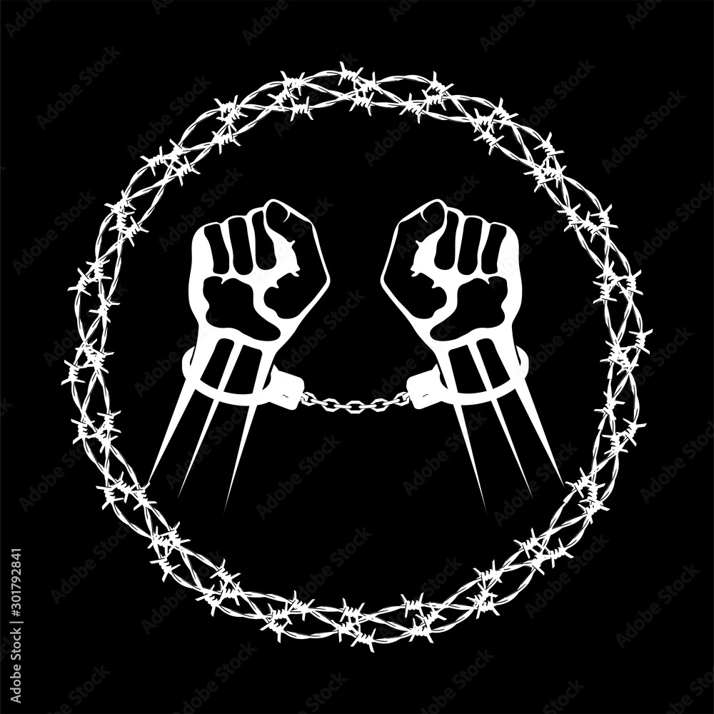 handcuffed hands in a barbed wire wreath Stock Vector | Adobe Stock