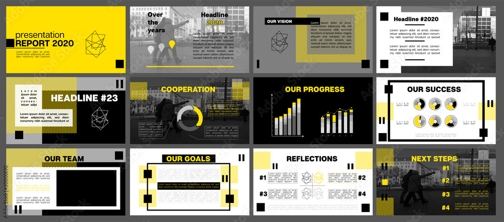 Yellow Presentation Slide Set. PPT Flyer Layout, Stock Vector | Adobe Stock