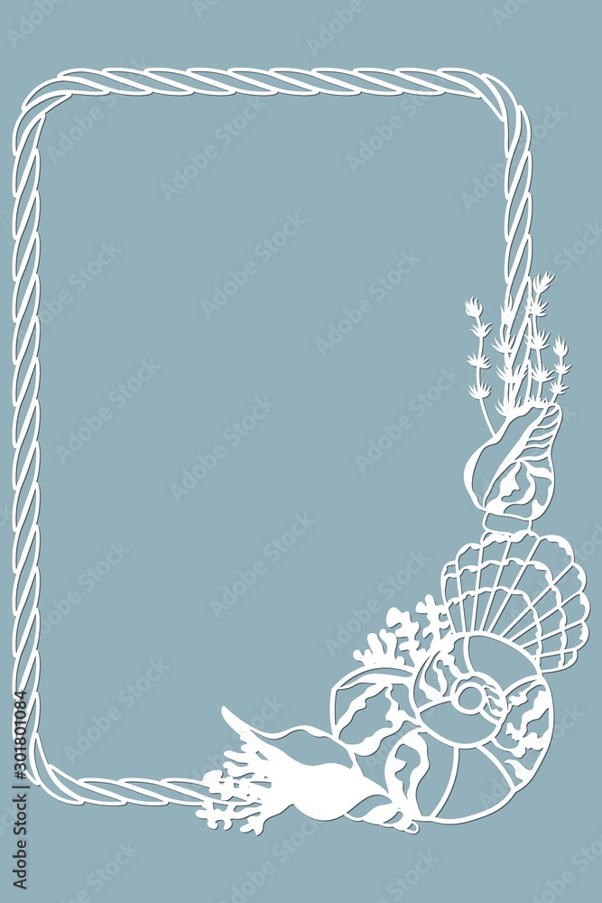 Scallop, shell, coral, in the form of a corner for decaration. Template ...