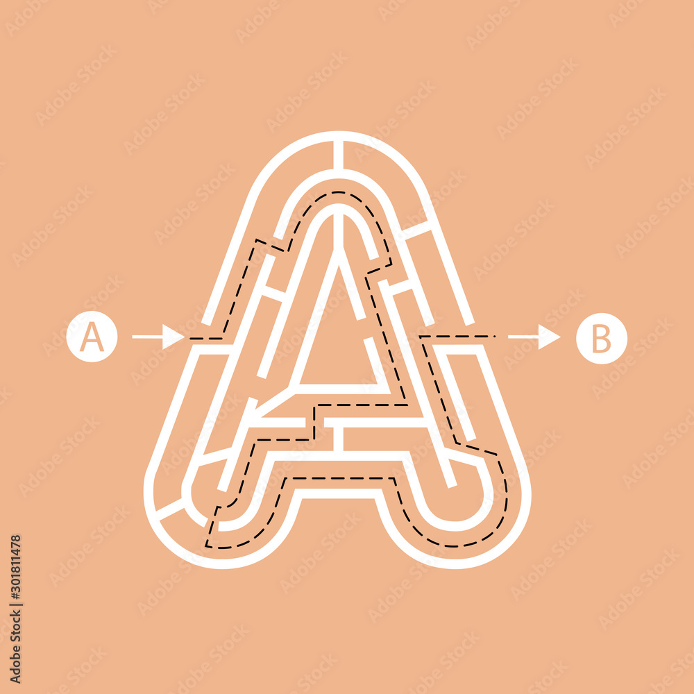 Letter shape Maze Labyrinth, maze with one way to entrance and one way ...