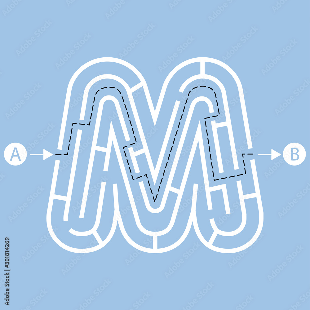Letter shape Maze Labyrinth, maze with one way to entrance and one way ...