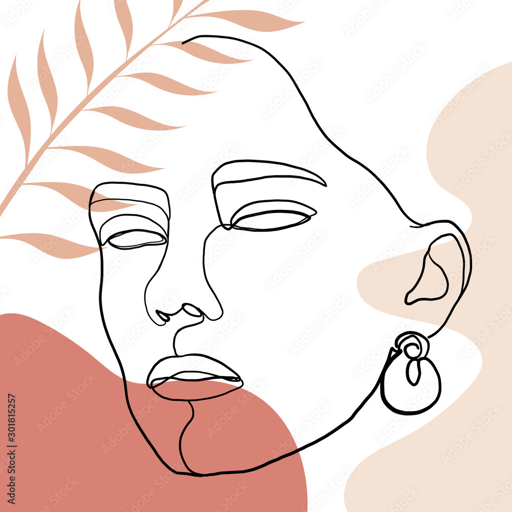 Continuous line, drawing of woman face, fashion concept, woman beauty ...