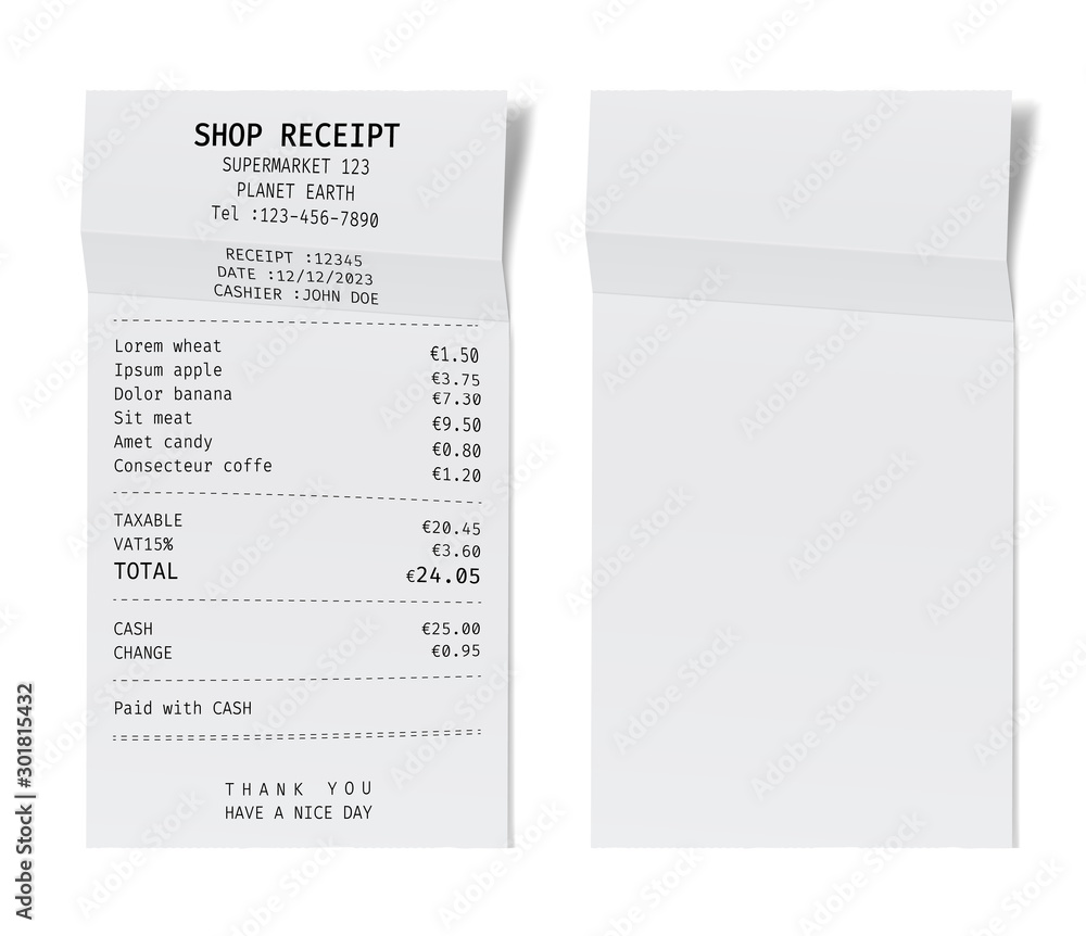 Template of a shop receipt. Mockup of a check from mall Stock Vector ...