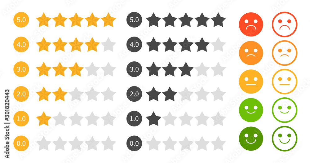 Star rating set vector isolated. Golden and black star shape. Stock ...