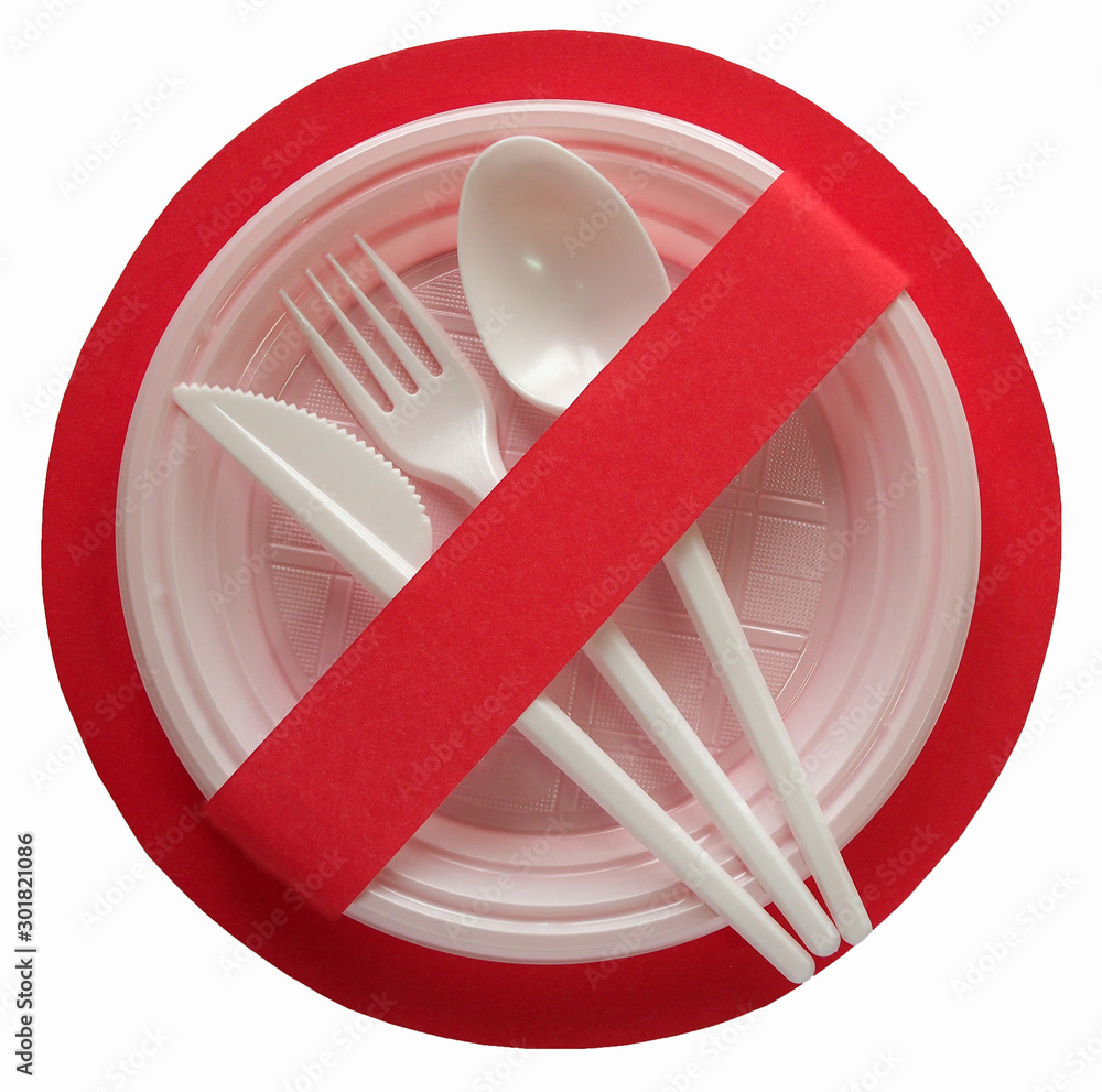 Stop plastic dishes, danger to the environment. A set of plastic ...