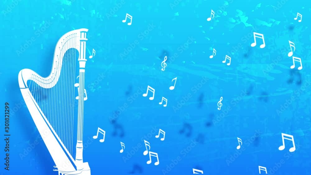 Harp Bursting Music Notes Blue Background Stock Video | Adobe Stock