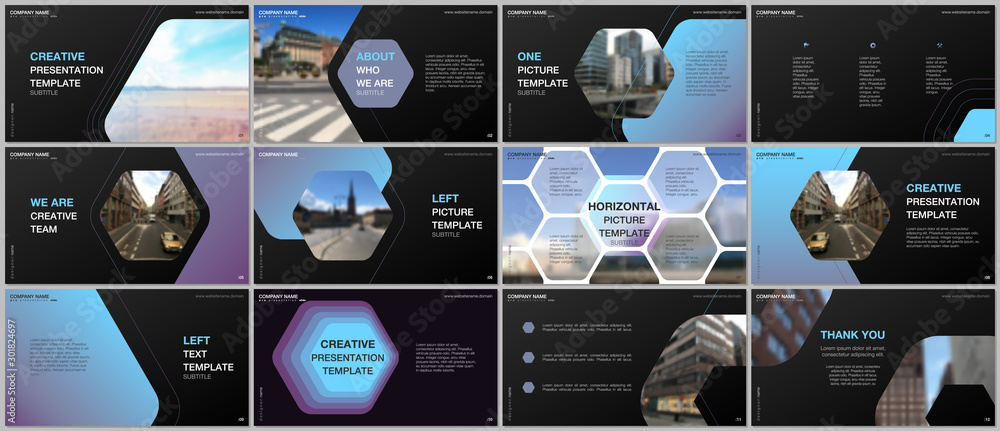 Minimal presentations design, portfolio vector templates with hexagonal ...