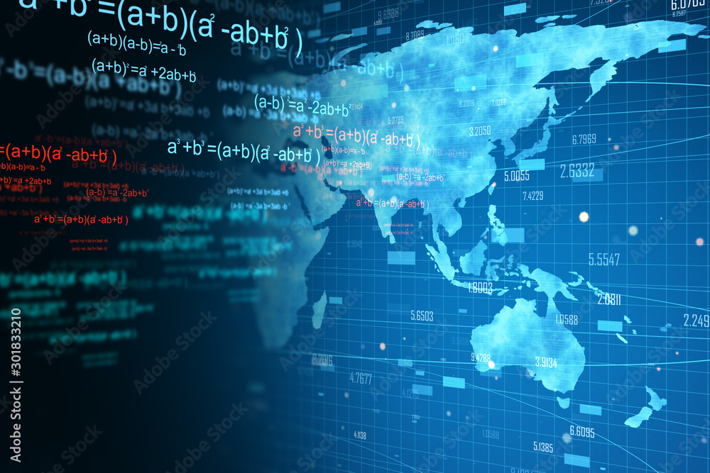 world map and mathematical formulas Stock Photo | Adobe Stock