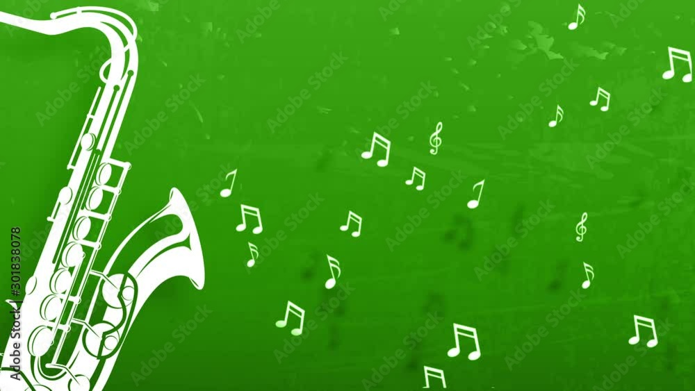 Saxophone Bursting Music Notes Green Background Stock Video | Adobe Stock