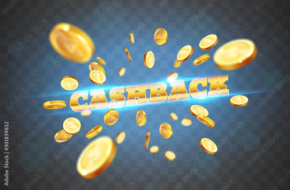 The gold word Cashback, amid the explosion of coins. Vector ...