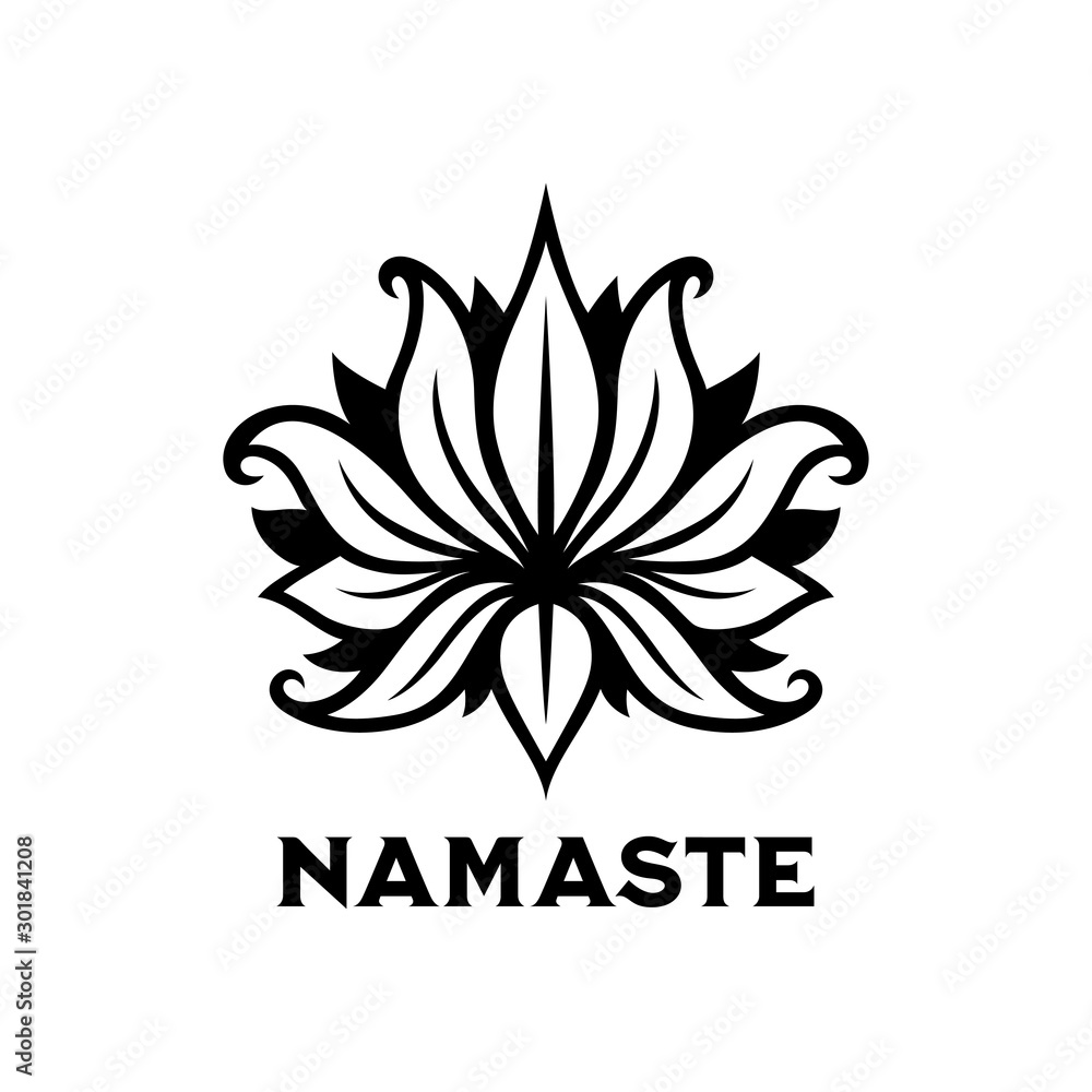 Namaste sign. Yoga center emblem. Vector vintage illustration. Stock ...
