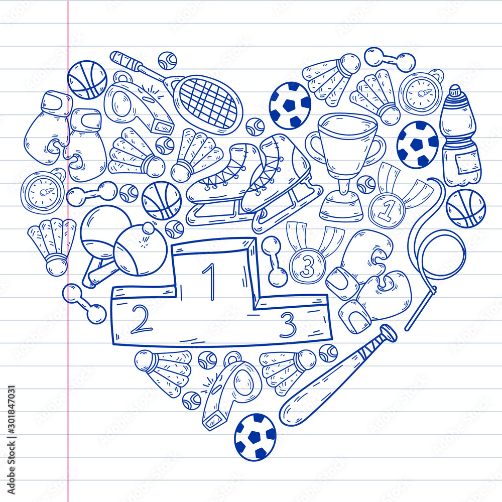 Sport Doodles set. Hand drawn vector illustration. Stock Vector | Adobe ...