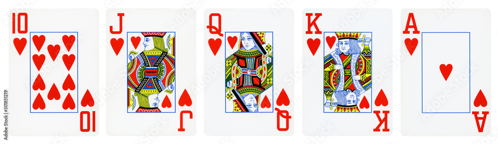 Hearts Suit Playing Cards, Set include Ace, King, Queen, Jack and Ten ...
