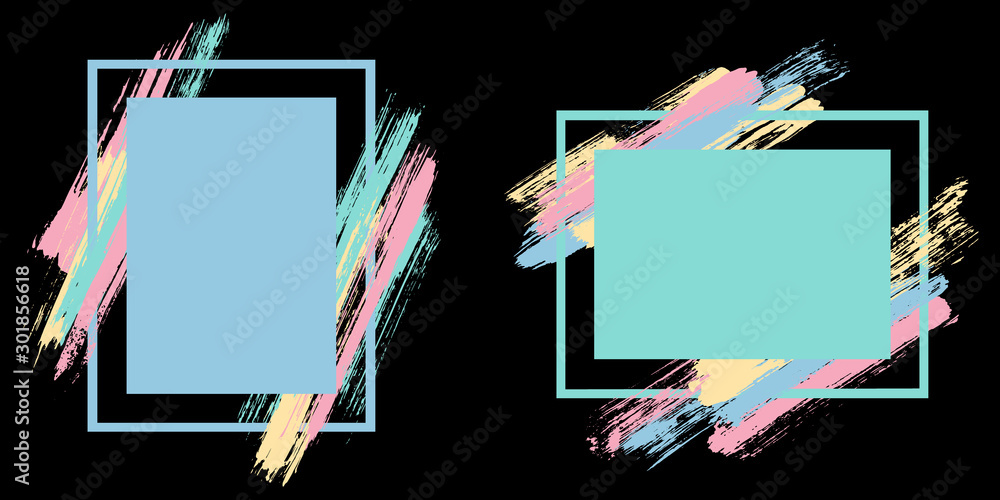 Frames with paint brush strokes vector set. Stock Vector | Adobe Stock